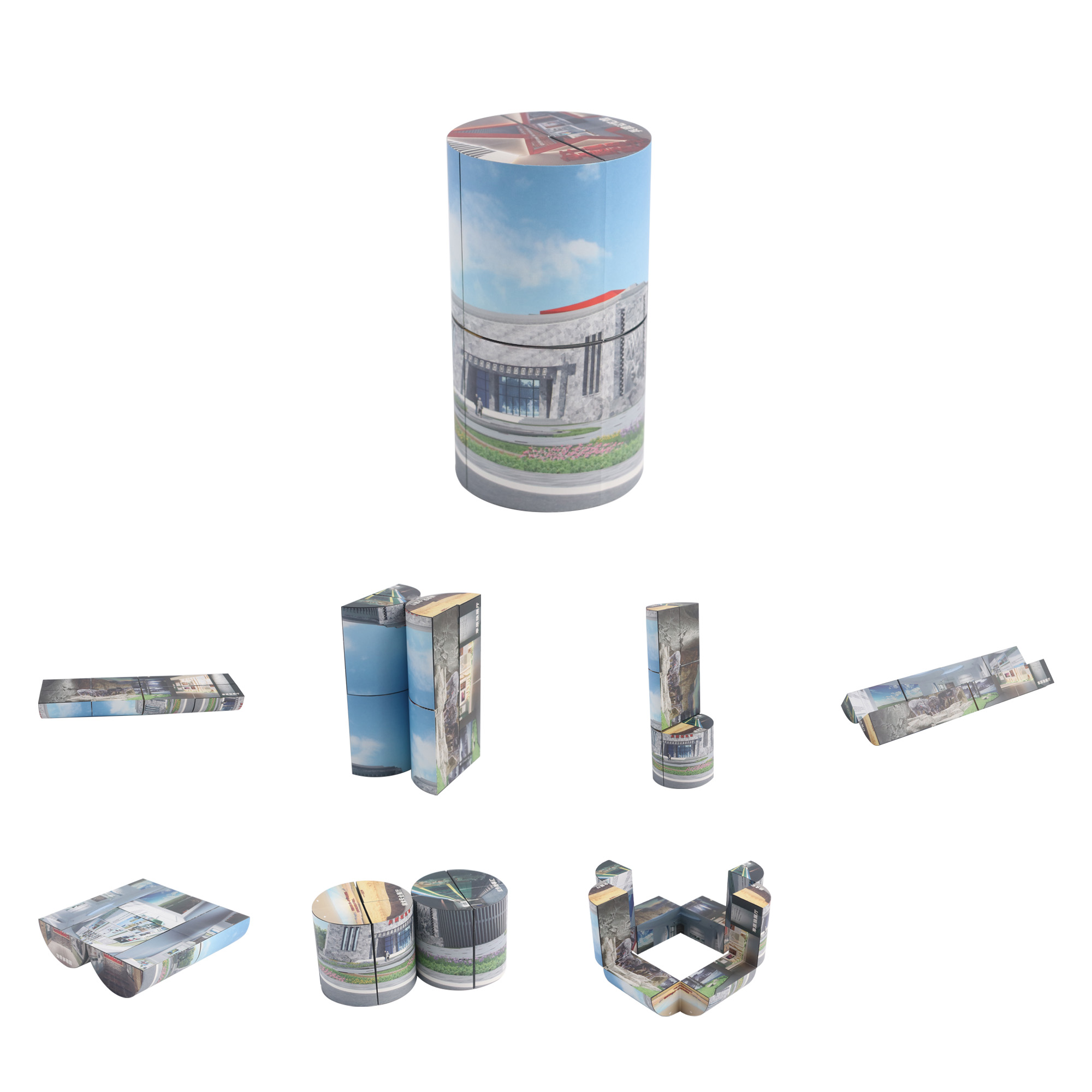 Customisable 3D Flip Puzzle Cylinder Cube for Brand Storytelling